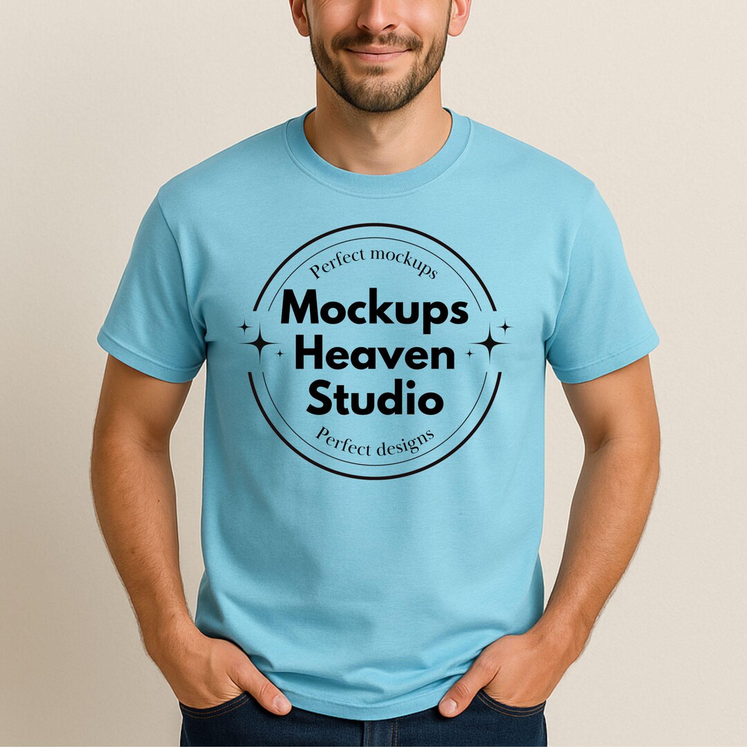 Gildan 5000 Sky Blue T-shirt Mockup | G5000 Sky Blue Men's T-shirt ...