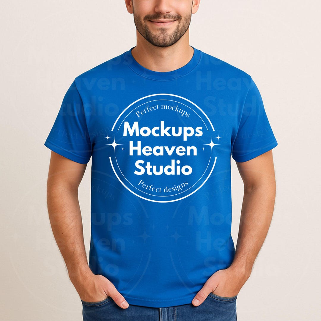 Gildan 5000 Neon Blue T-shirt Mockup | G5000 Neon Blue Men's T-shirt ...