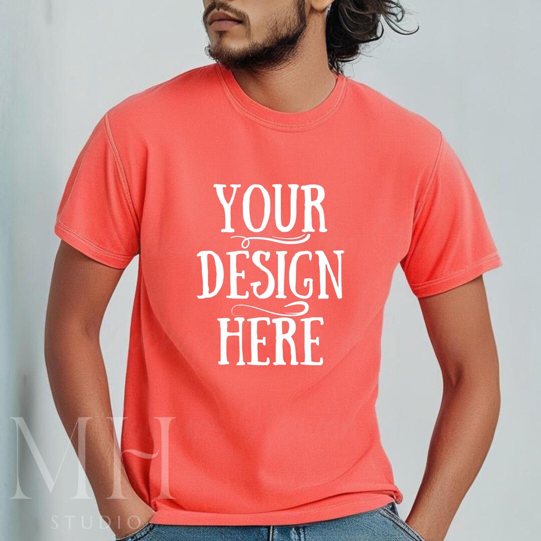 Comfort Colors Neon Red Orange T-shirt Mockup | CC 1717 Neon Red Orange ...