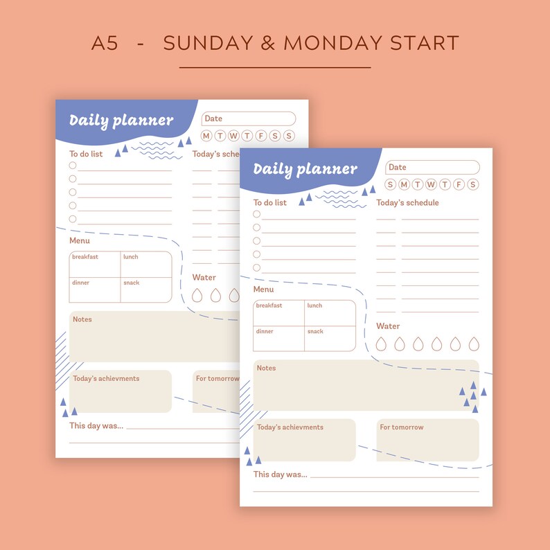 Undated Printable Daily Planner | Daily Schedule | Menu Planner | Water ...