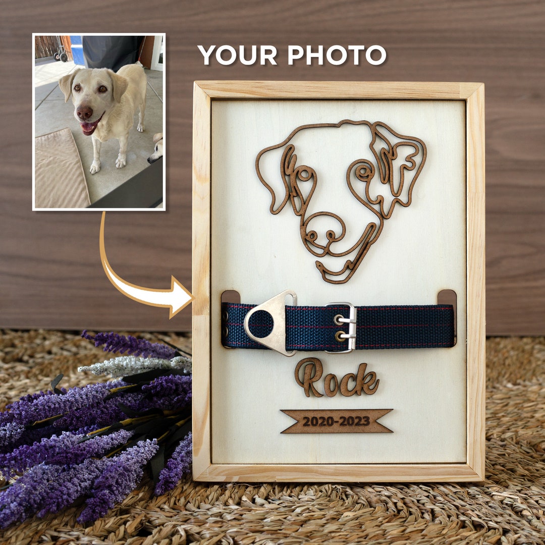 Custom Memorial Pet Collar Frame, Custom Dog Portrait Framed Art ...