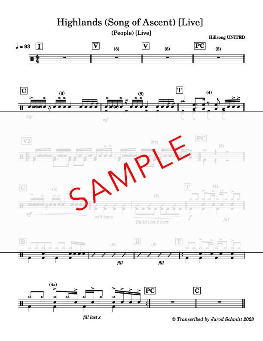 Highlands song of Ascent Drum Set Chart - Etsy