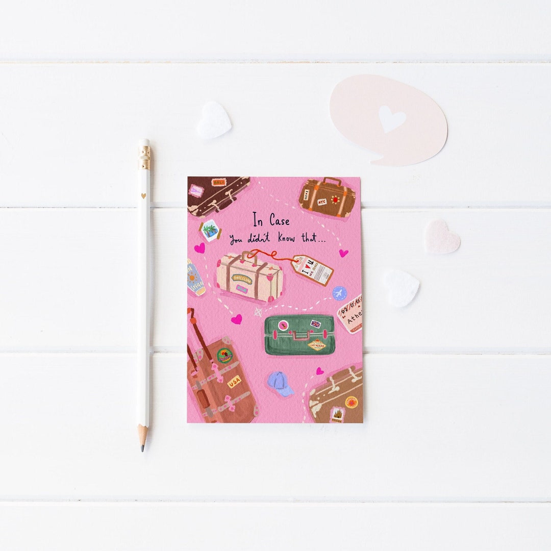 Travel Lovers Greeting Card, Cute Vintage Suitcases Card, Galentine's ...