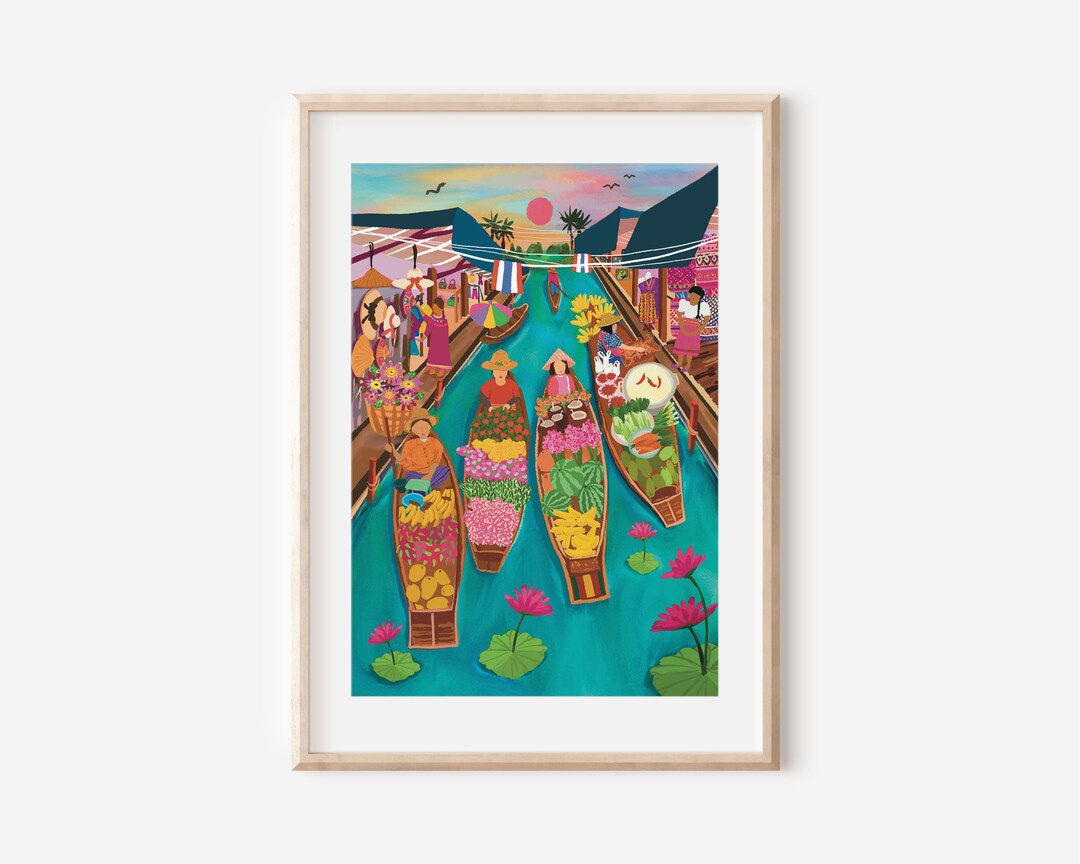 Thailand Floating Market Art Print, Floating Market, Bangkok Thailand ...