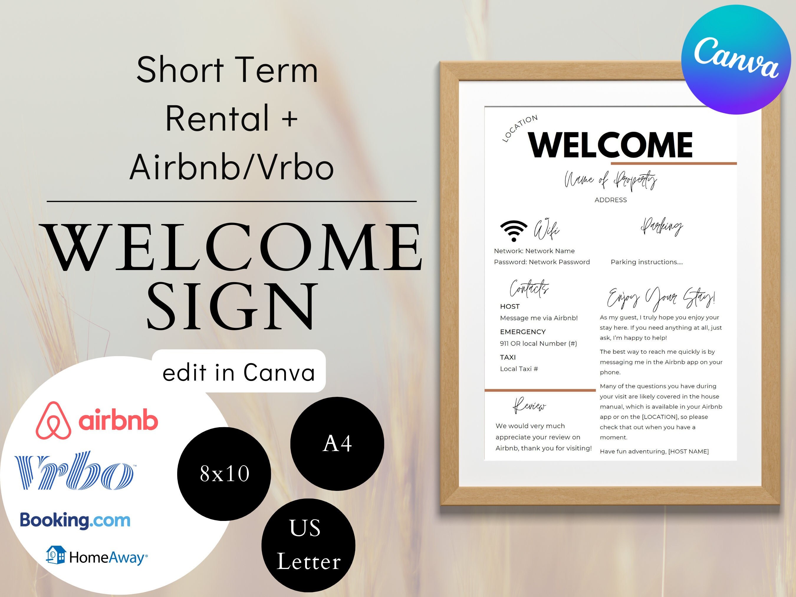 Airbnb Welcome Sign, Vrbo Welcome Sign, Guest Arrival Template Poster ...