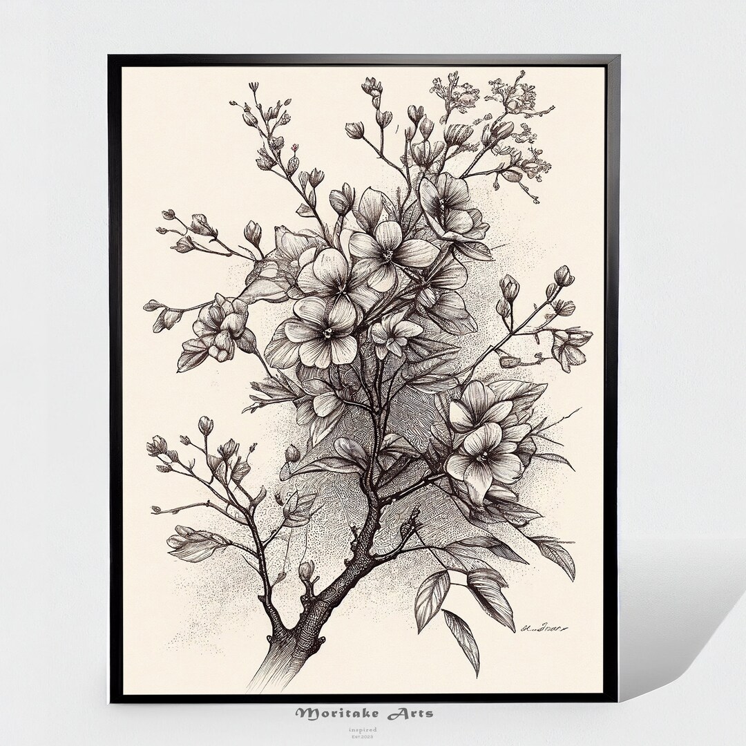 Cherry Blossom Printable Pen and Ink Drawing, Vintage Botanical Art ...