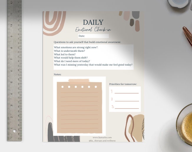 Printable Self-care & Wellness Daily Emotional Check-in Worksheet ...