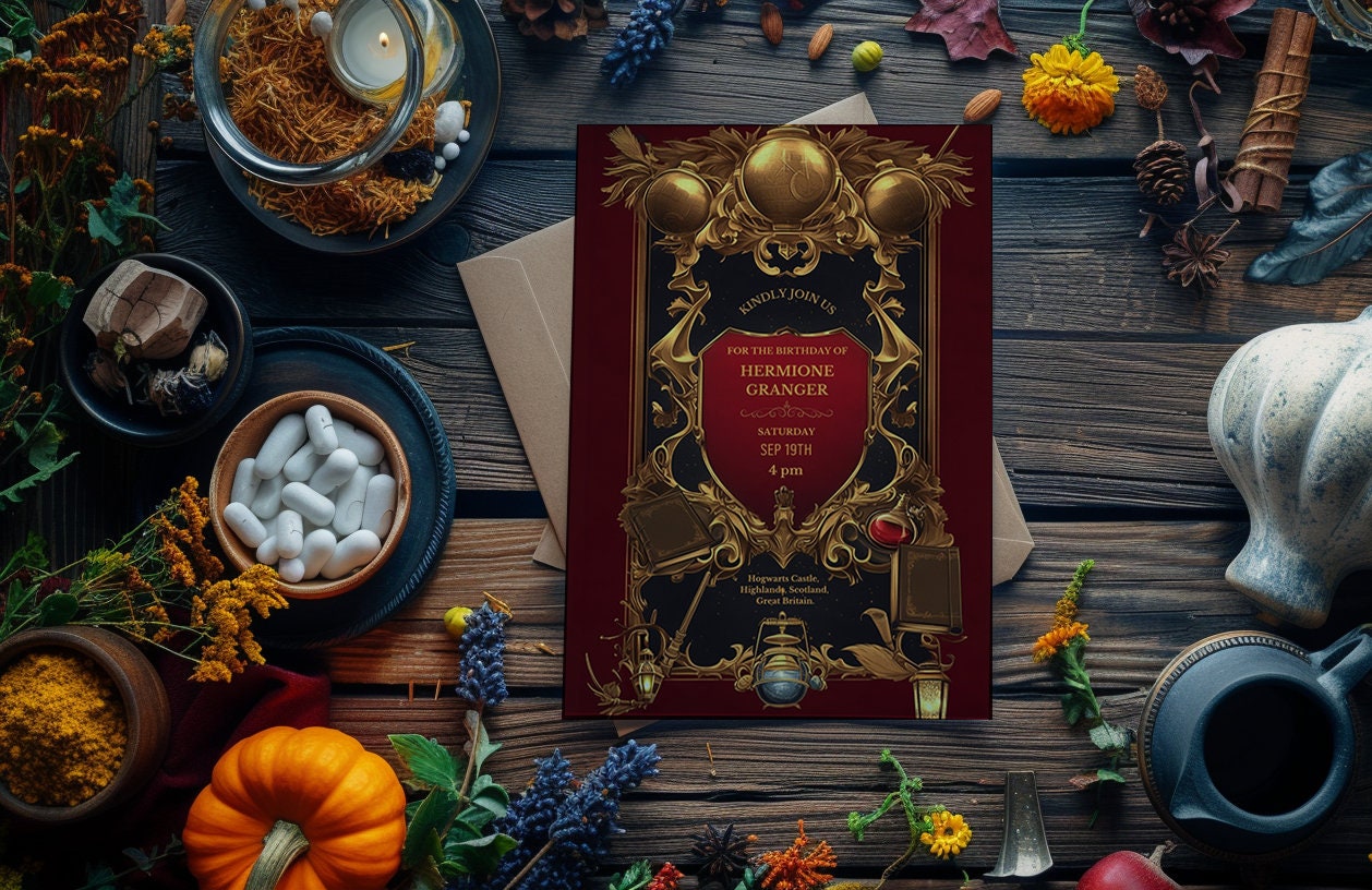 Wizard Save the Date Invitation/canva Template/ Gryffindor Inspired - Etsy