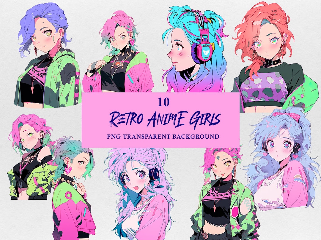 Retro Anime Girls Bundle Cliparts Easy to Use Commercial Use - Etsy