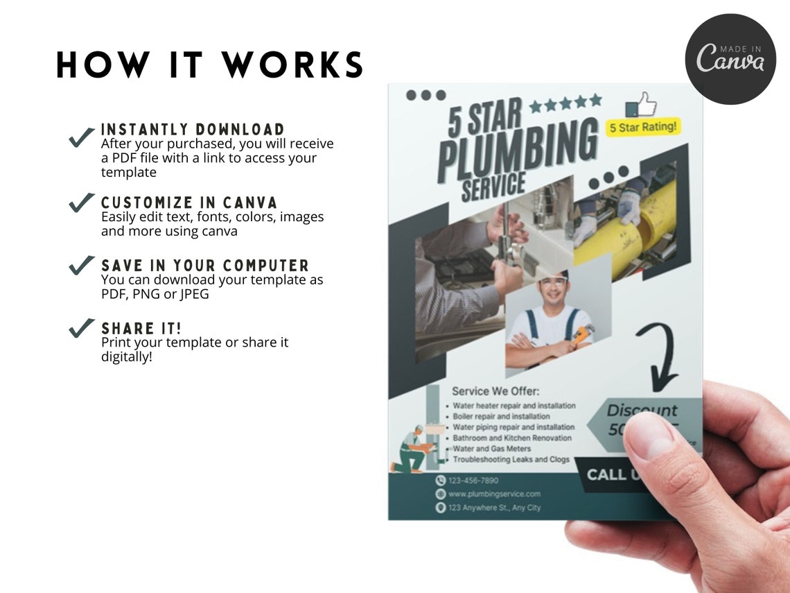 Plumbing Flyer Editable Printable Canva Template | Plumbing Marketing ...