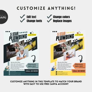 Plumbing Flyer Editable Printable Canva Template | Plumbing Marketing ...