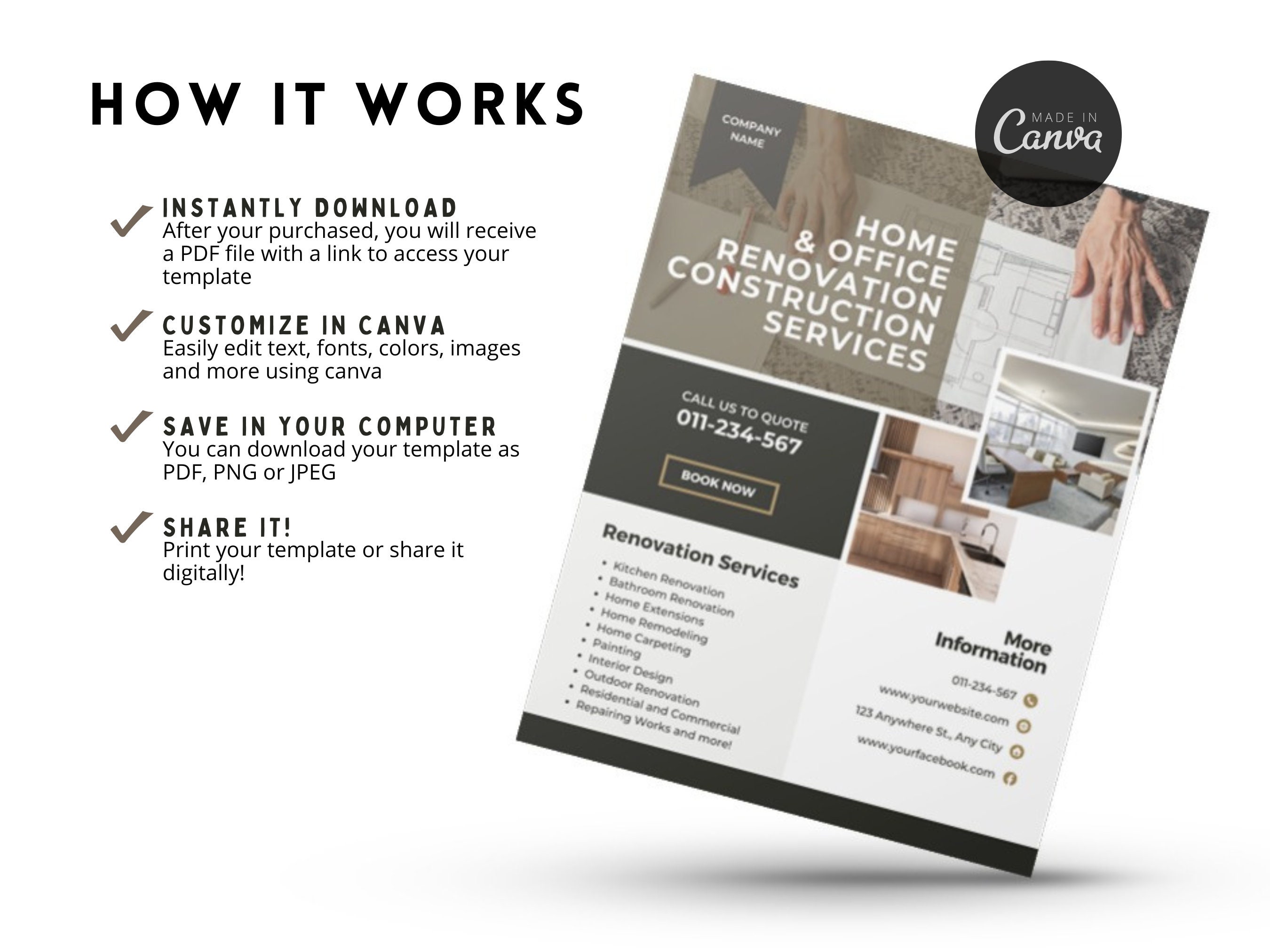 Contractor Flyer Home Office Renovation Construction Service Repairing ...