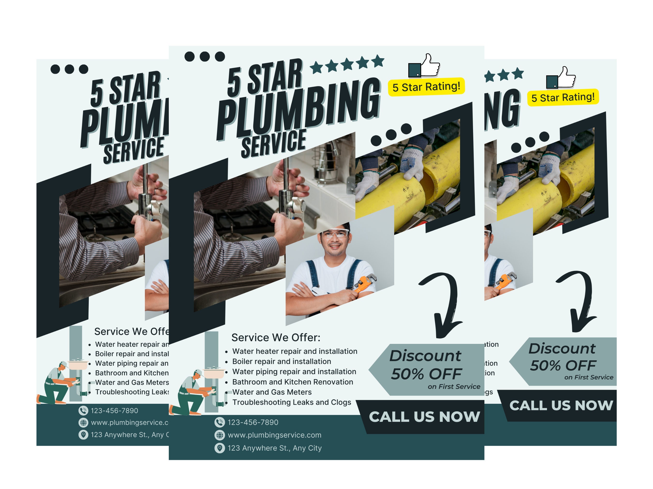 Plumbing Flyer Editable Printable Canva Template | Plumbing Marketing ...