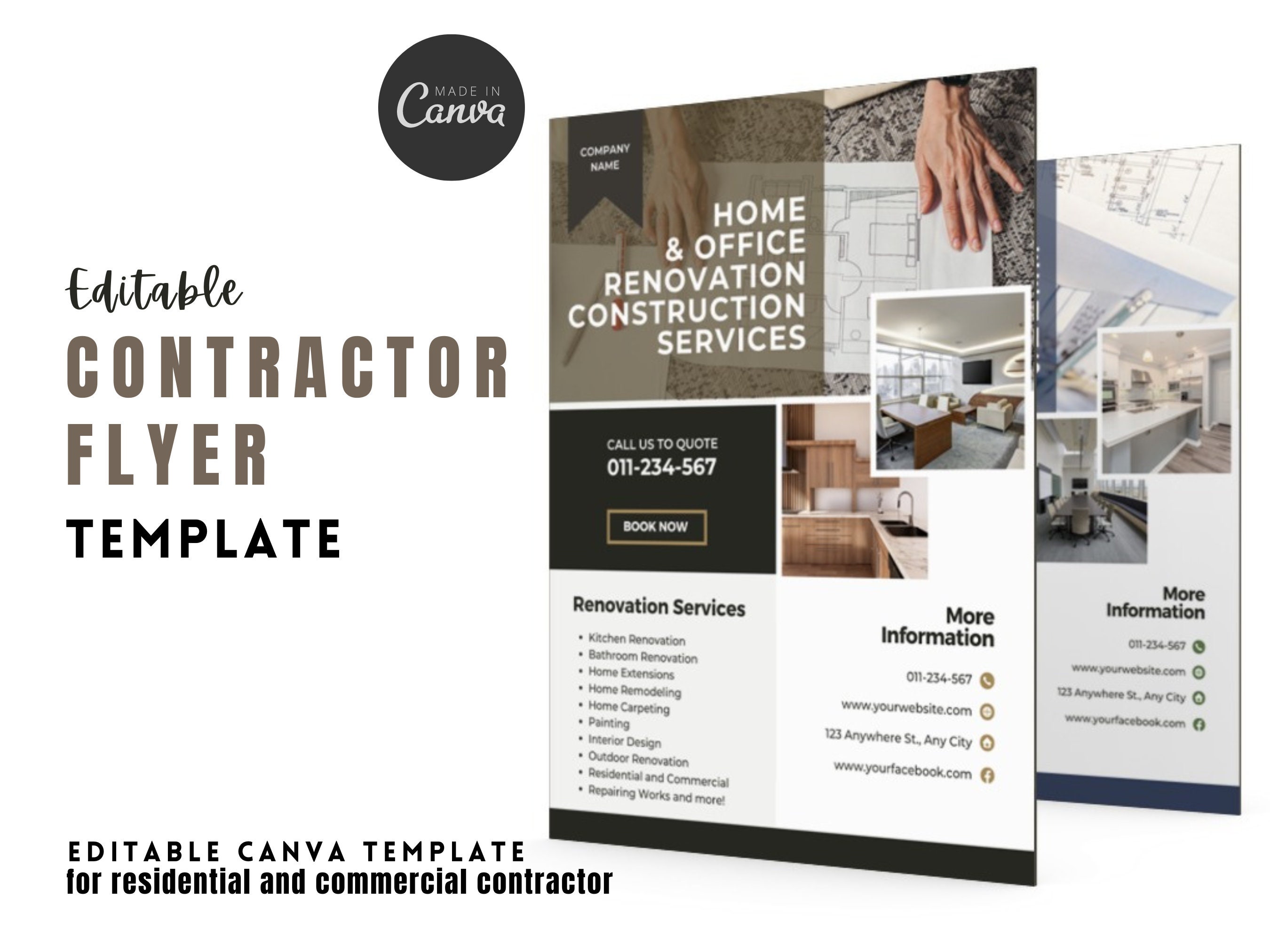 Contractor Flyer Home Office Renovation Construction Service Repairing ...