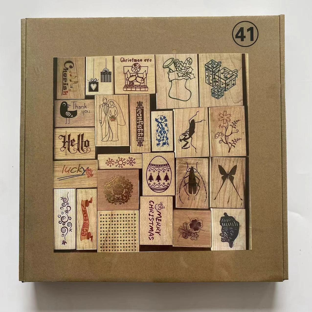 Colorfultree Various Design Wood Stamp Set Featuring Multiple Large ...