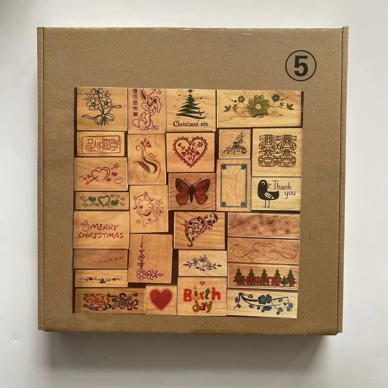 Colorfultree Various Design Wood Stamp Set Featuring Multiple Large ...