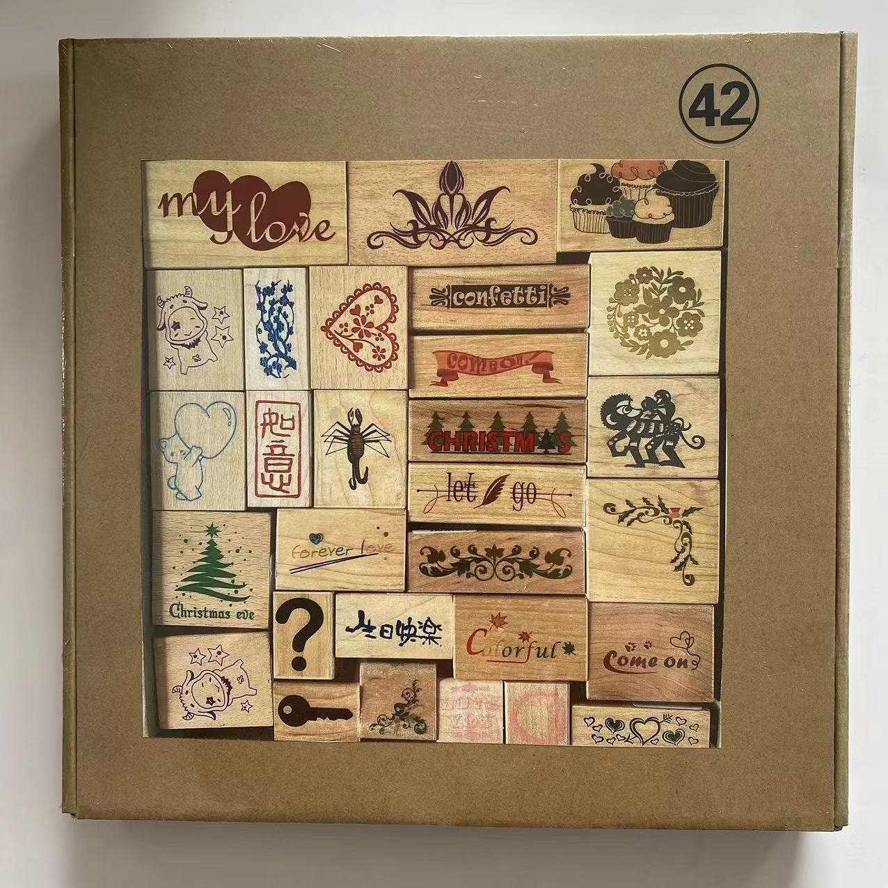 Colorfultree Various Design Wood Stamp Set Featuring Multiple Large ...