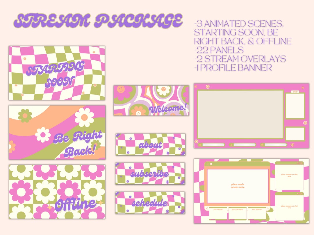 Groovy Floral Twitch Streaming Bundle: Scenes, Banner, Panels & Overlays - Etsy