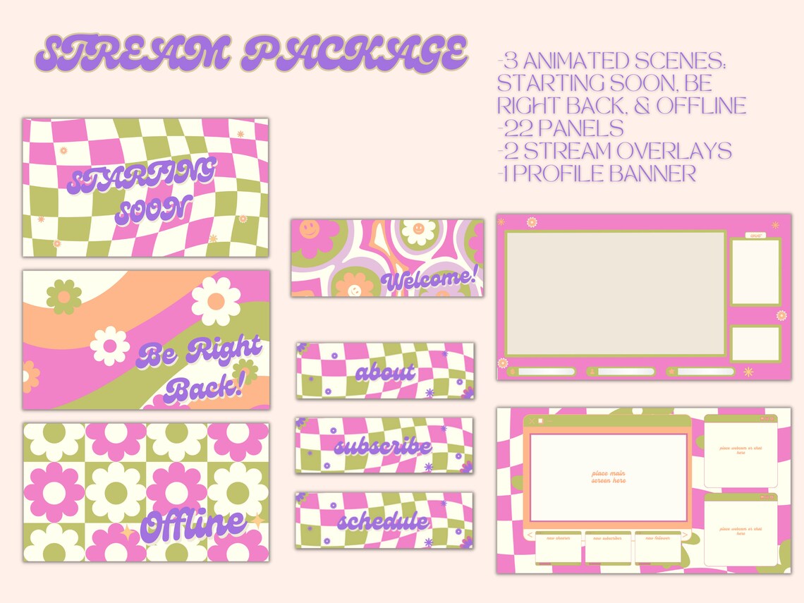 Groovy Floral Twitch Streaming Bundle: Scenes, Banner, Panels ...