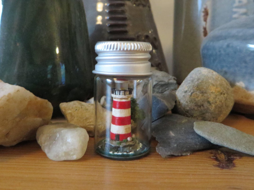 Handmade Lighthouse Diorama in a Bottle, Adorable Miniature Seashore ...