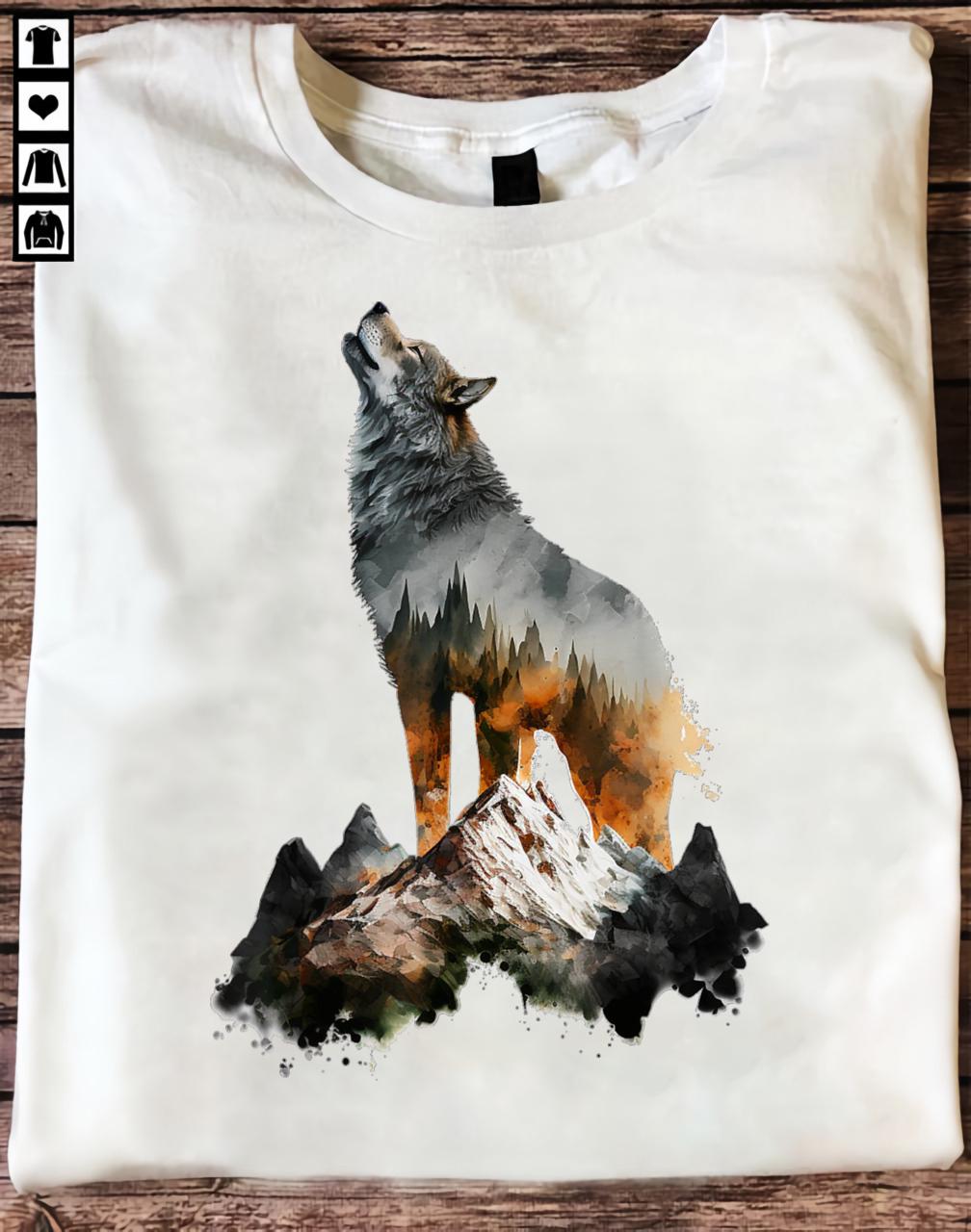 Wolf Howling Mountains T-shirt - Nature Animal Art Tee - Etsy