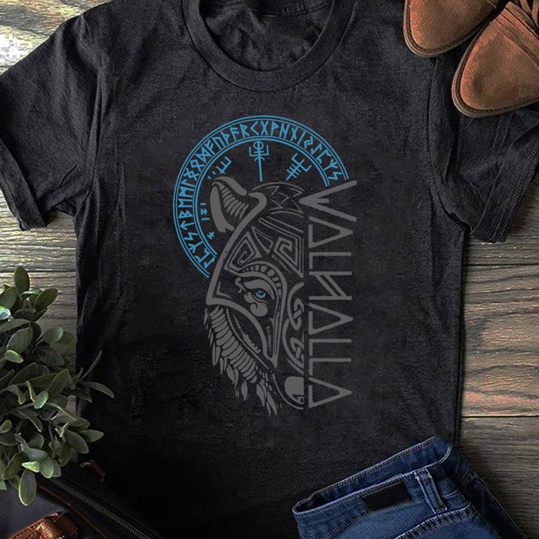 Valhalla Wolf Mask Odin Runes Norse Compass Viking Wolf T Shirt- Viking ...