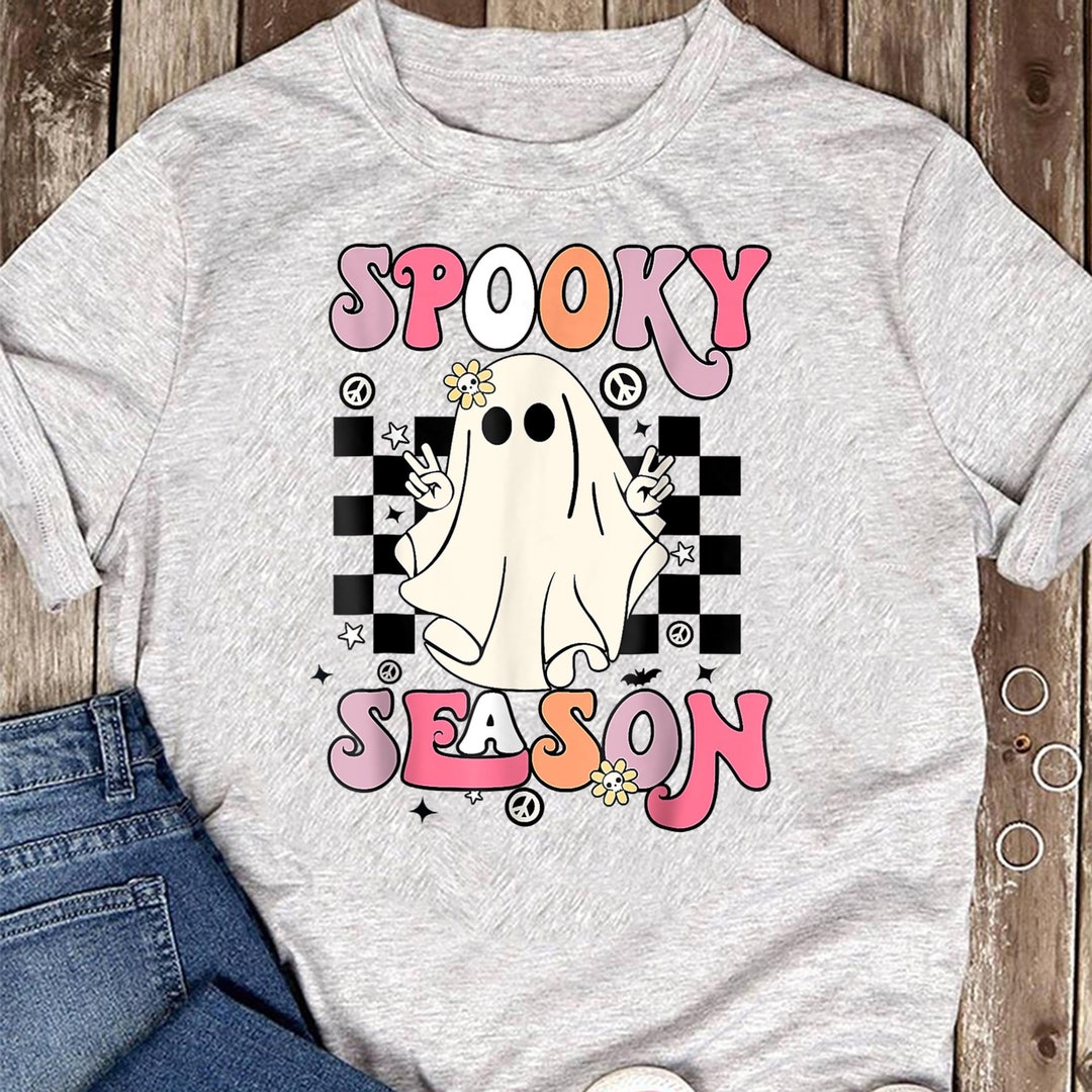 Retro Hippie Halloween Cute Ghost Spooky Season Funny Gifts T-shirt ...