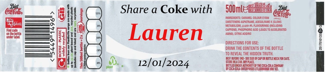4 X Custom Diet Coke Bottle Labels Any Name Any Occasion - Etsy
