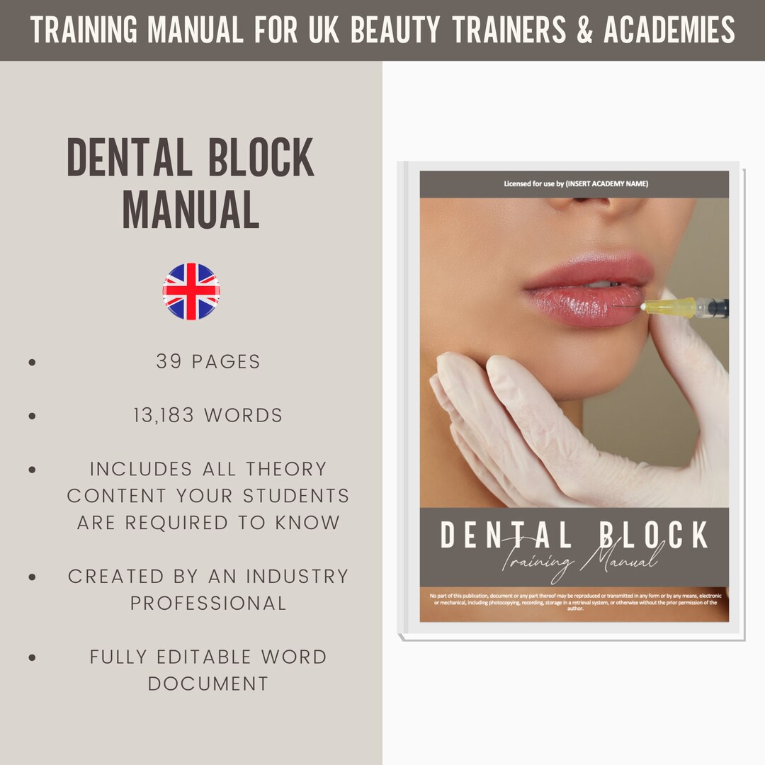 Dental Block Digital Editable Training Manual Guide UK | Beauty ...