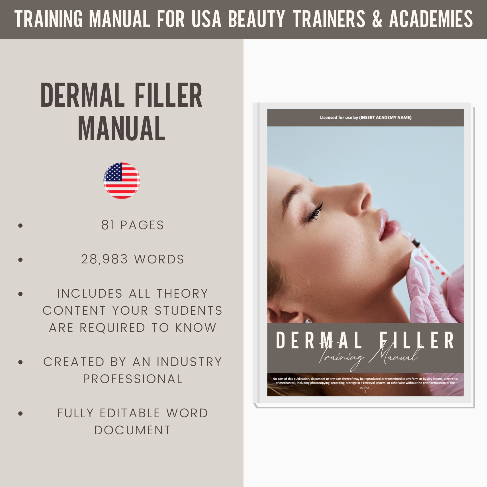 Dermal Filler Digital Editable Training Manual Guide USA | Beauty ...