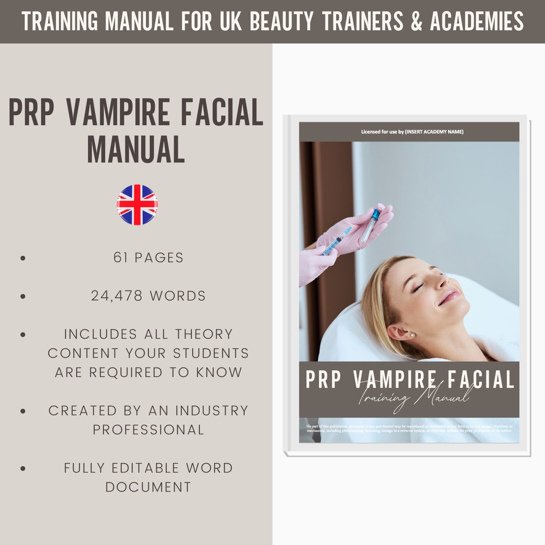 PRP Vampire Facial Digital Editable Training Manual Guide UK | Beauty ...