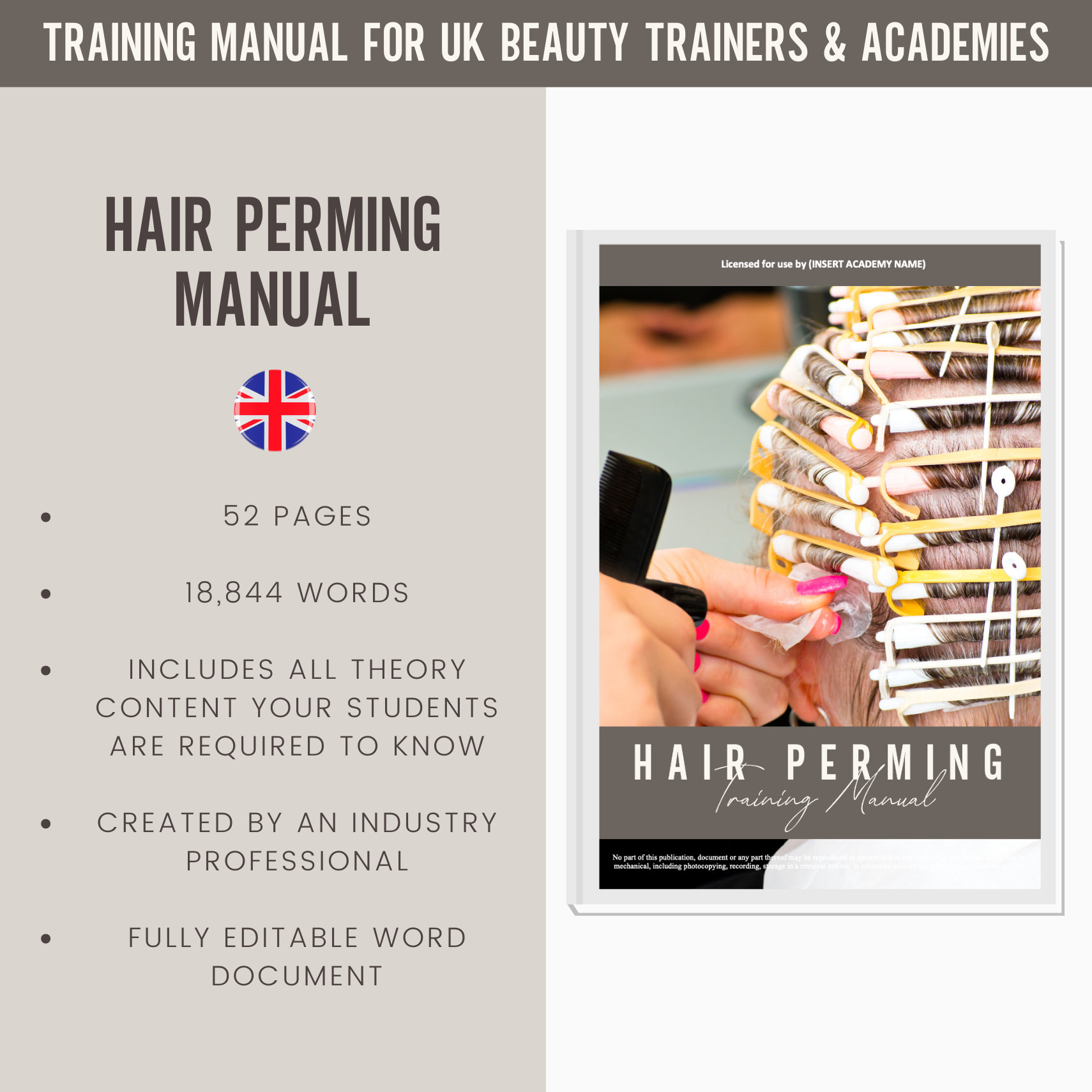 Hair Perming Digital Editable Training Manual Guide UK | Beauty ...
