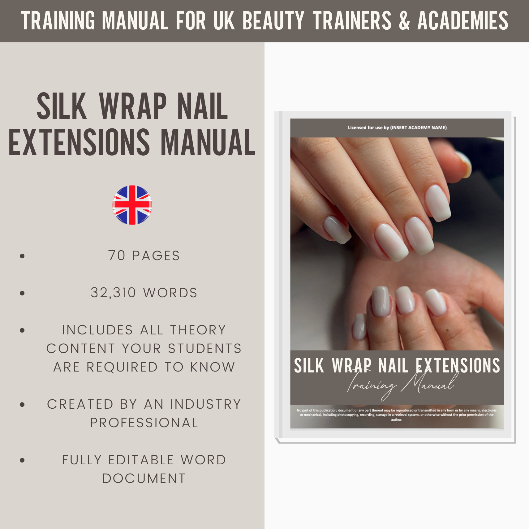Fibreglass Silk Wrap Nail Extensions Digital Editable Training Manual Guide Uk Beauty Training