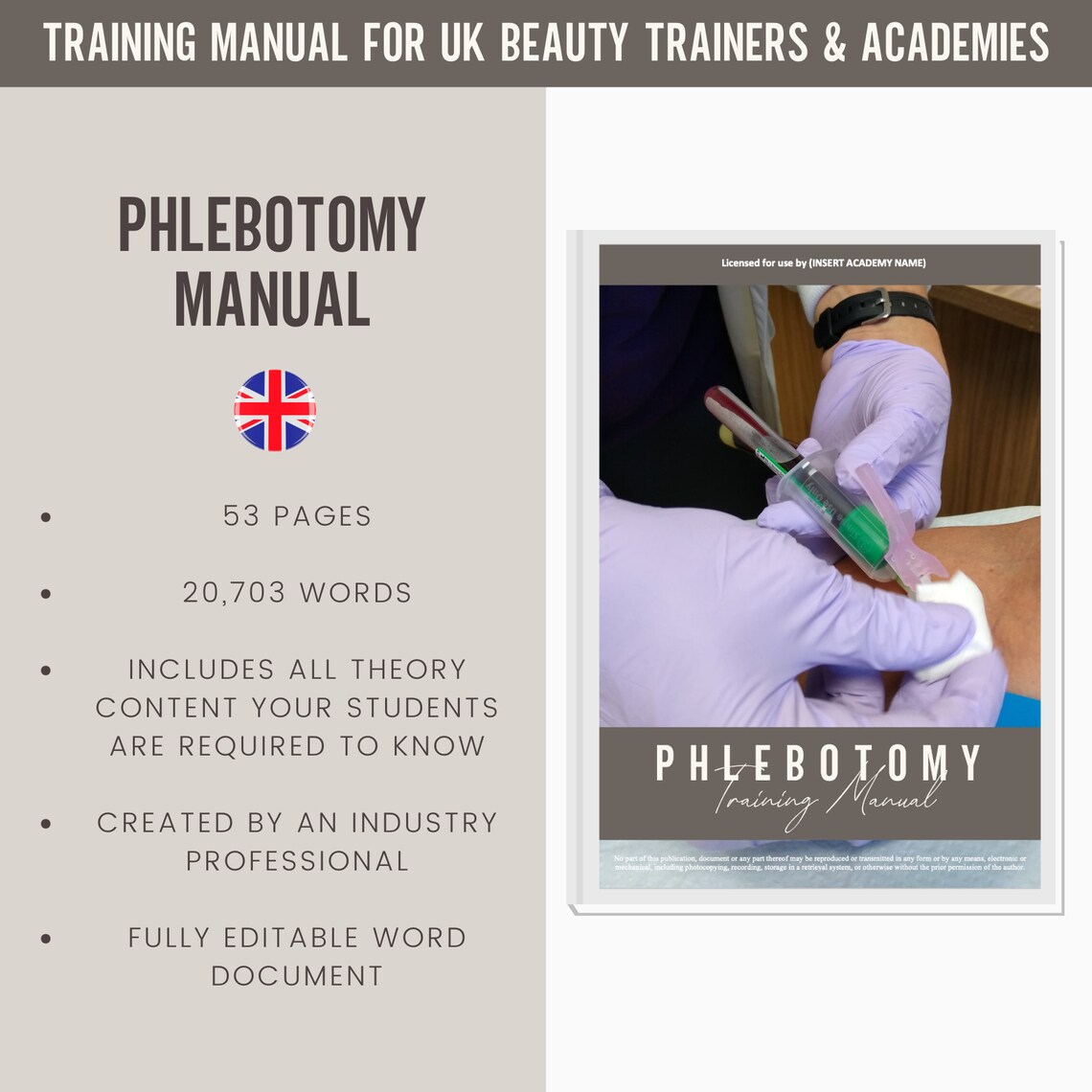 Phlebotomy Digital Editable Training Manual Guide UK | Beauty Training ...
