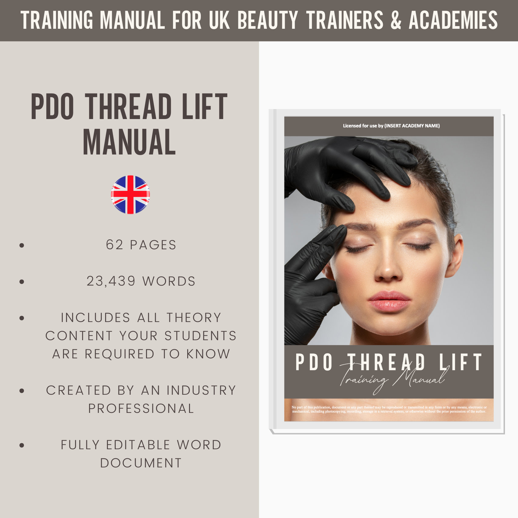 PDO Thread Lift Digital Editable Training Manual Guide UK | Beauty ...