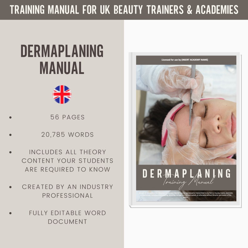 Dermaplaning Digital Editable Training Manual Guide UK Beauty Training ...