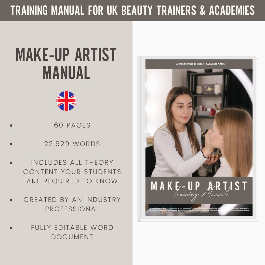 Make-up Artist Digital Editable Training Manual Guide UK | Beauty ...