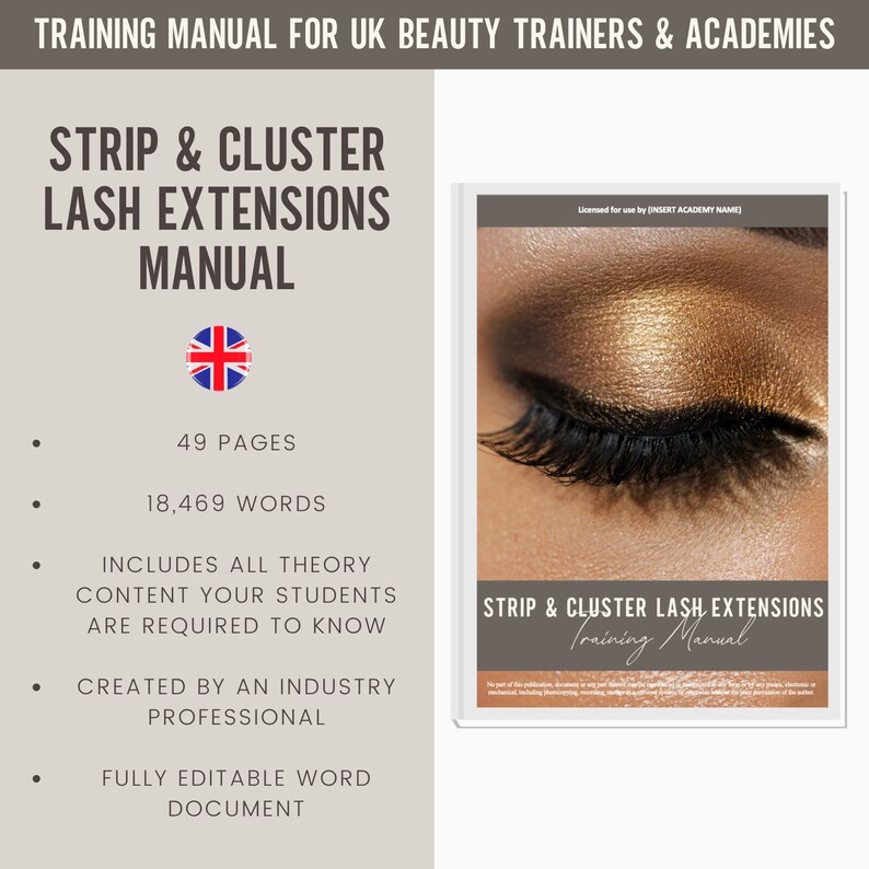 Strip and Cluster Lashes Digital Editable Training Manual Guide ...