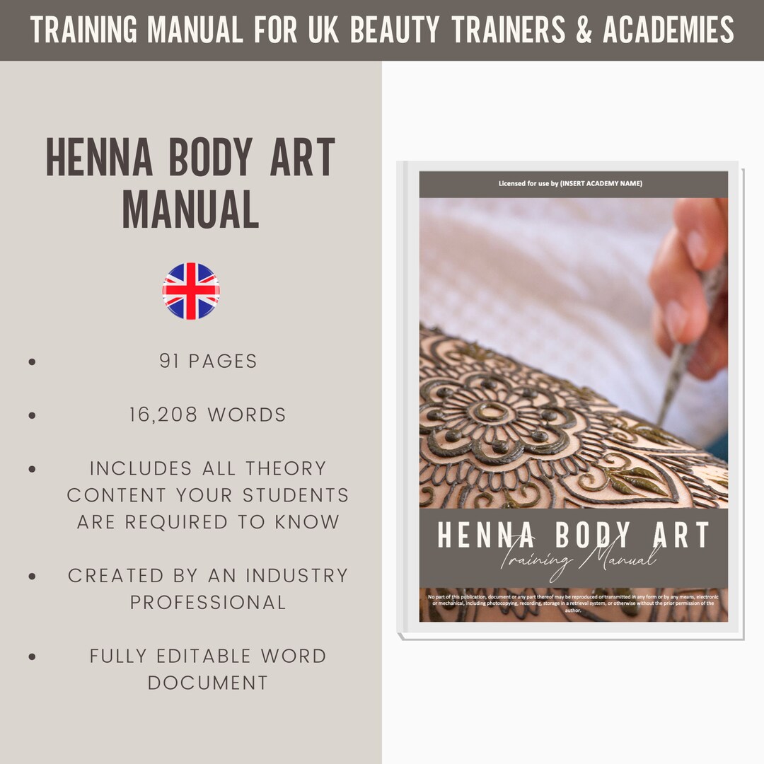 Henna Body Art Digital Editable Training Manual Guide UK | Beauty ...