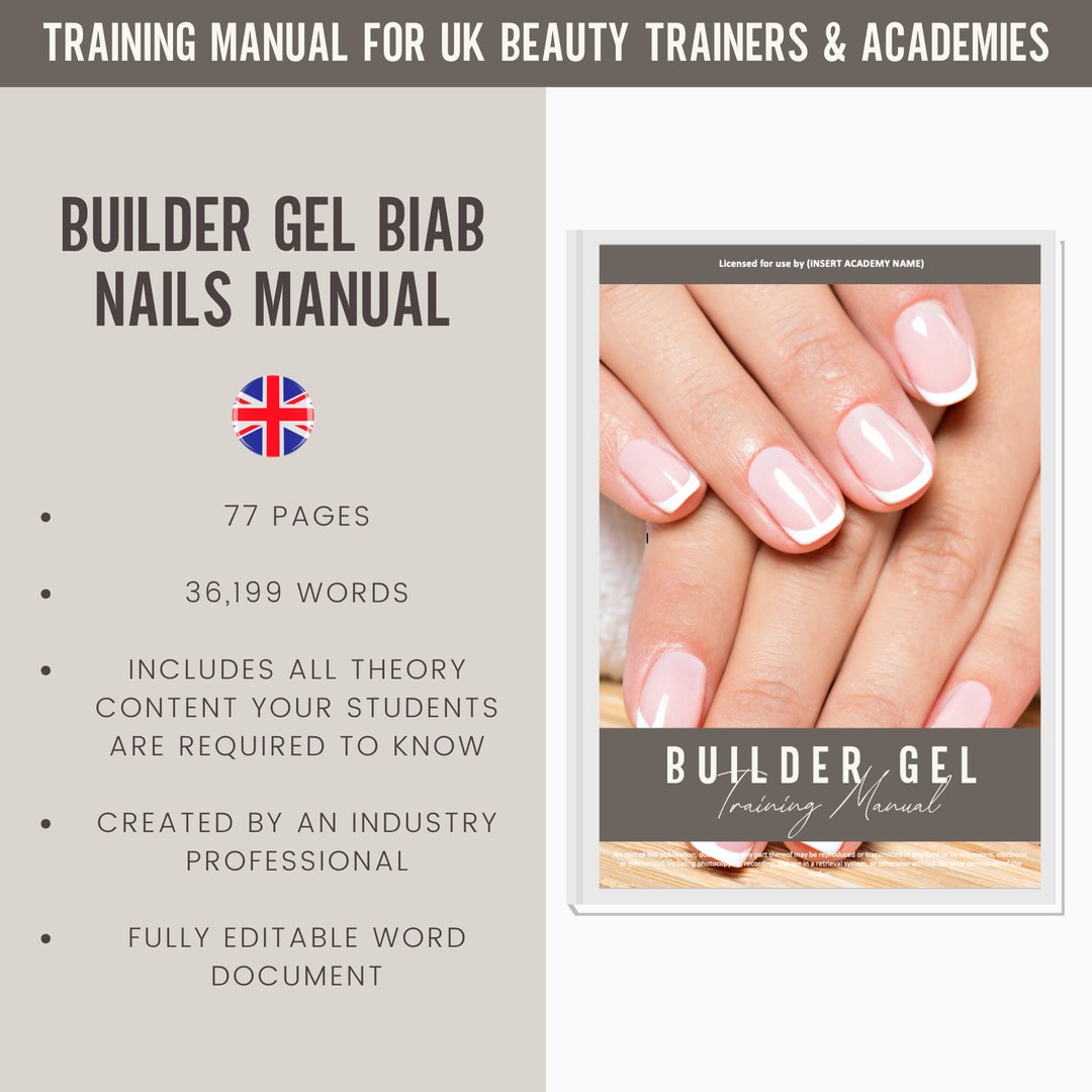 Builder Gel BIAB Nails Digital Editable Training Manual Guide UK Beauty Training Resources Nail Extension Manual for Training Academies Etsy UK