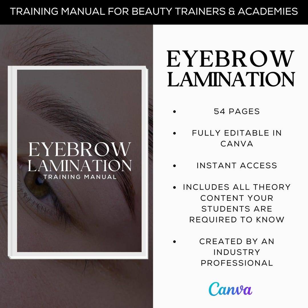 Brow Lamination Digital Editable Canva Training Manual Guide UK ...