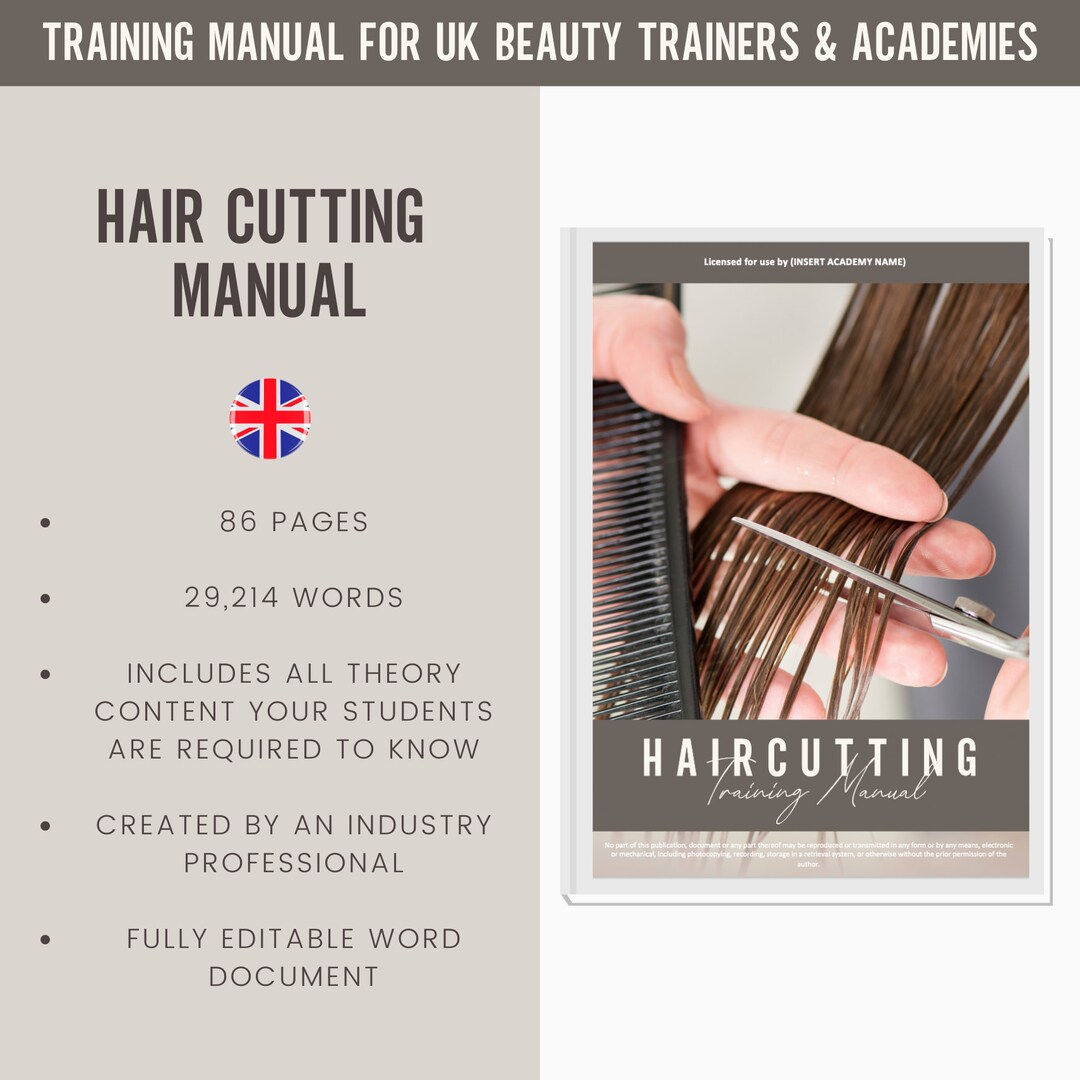 Hair Cutting Digital Editable Training Manual Guide UK | Beauty ...