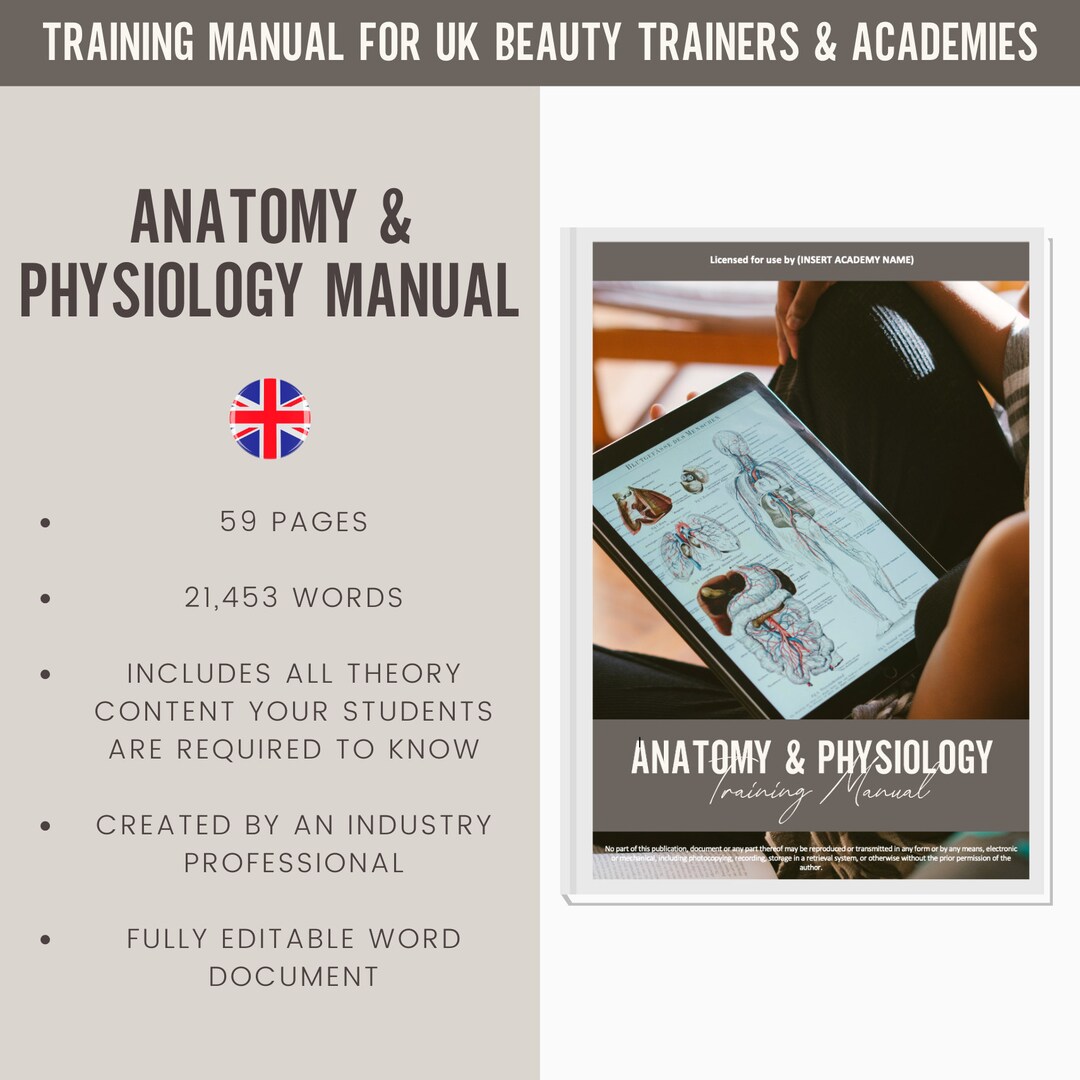 Anatomy & Physiology Digital Editable Training Manual Guide UK | Beauty ...