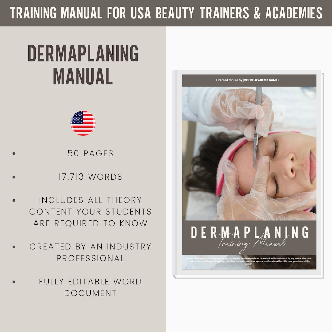 Dermaplaning Digital Editable Training Manual Guide USA Beauty Training ...