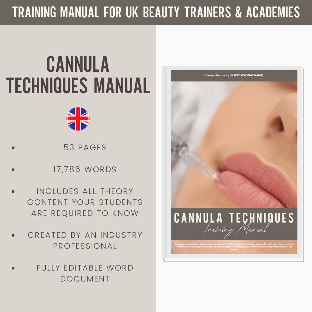 Cannula Techniques Digital Editable Training Manual Guide UK | Beauty ...