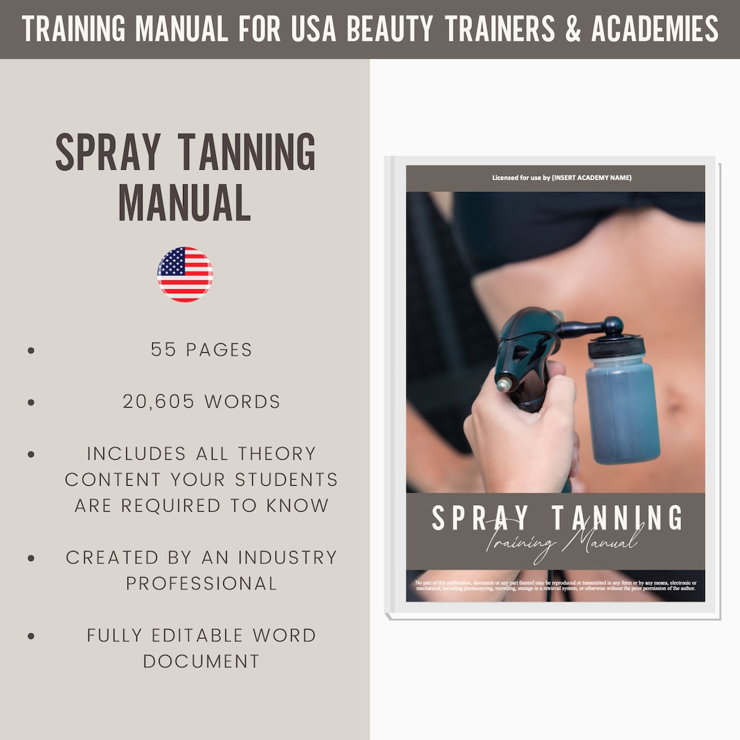 Spray Tanning Digital Editable Training Manual Guide | Beauty Training ...