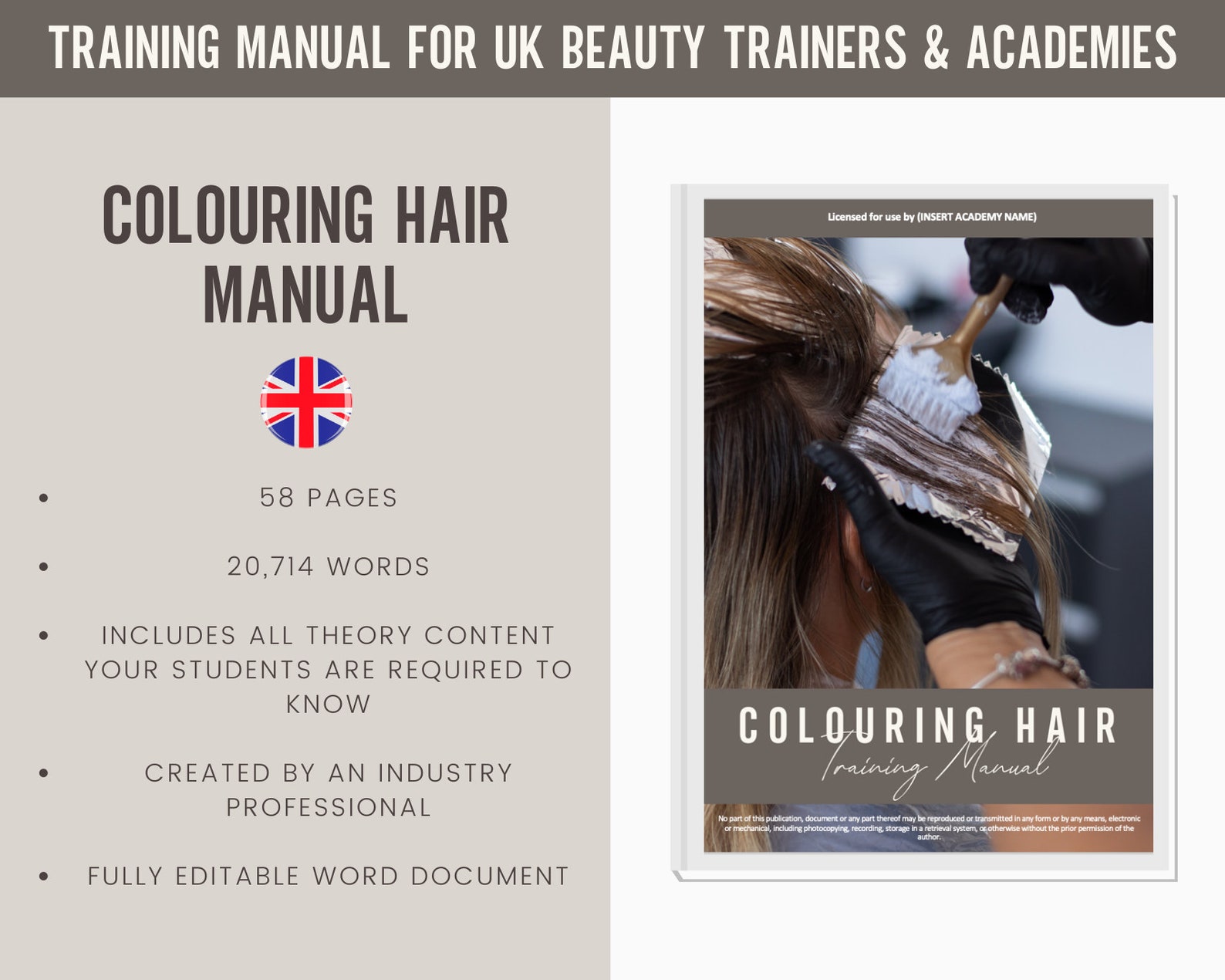 Colouring Hair Digital Editable Training Manual Guide UK - Etsy
