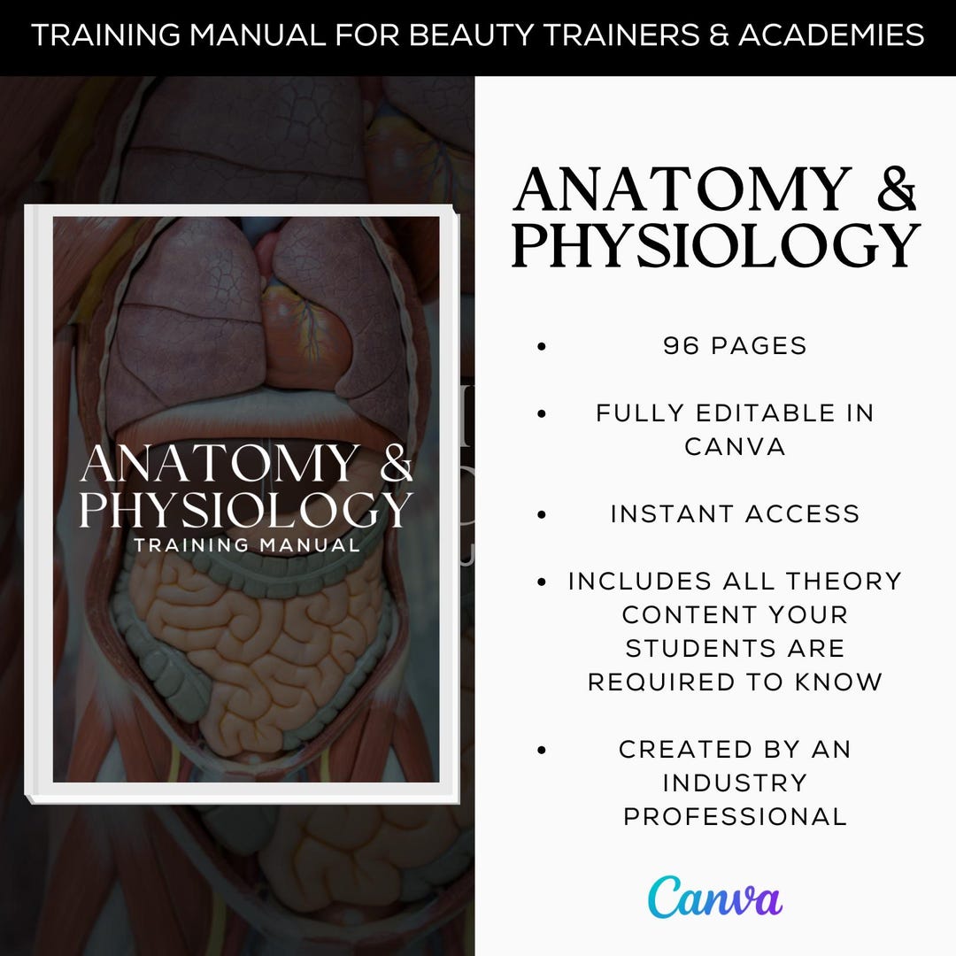 Anatomy & Physiology Editable Canva Training Manual Guide UK | Beauty Training Resources ...
