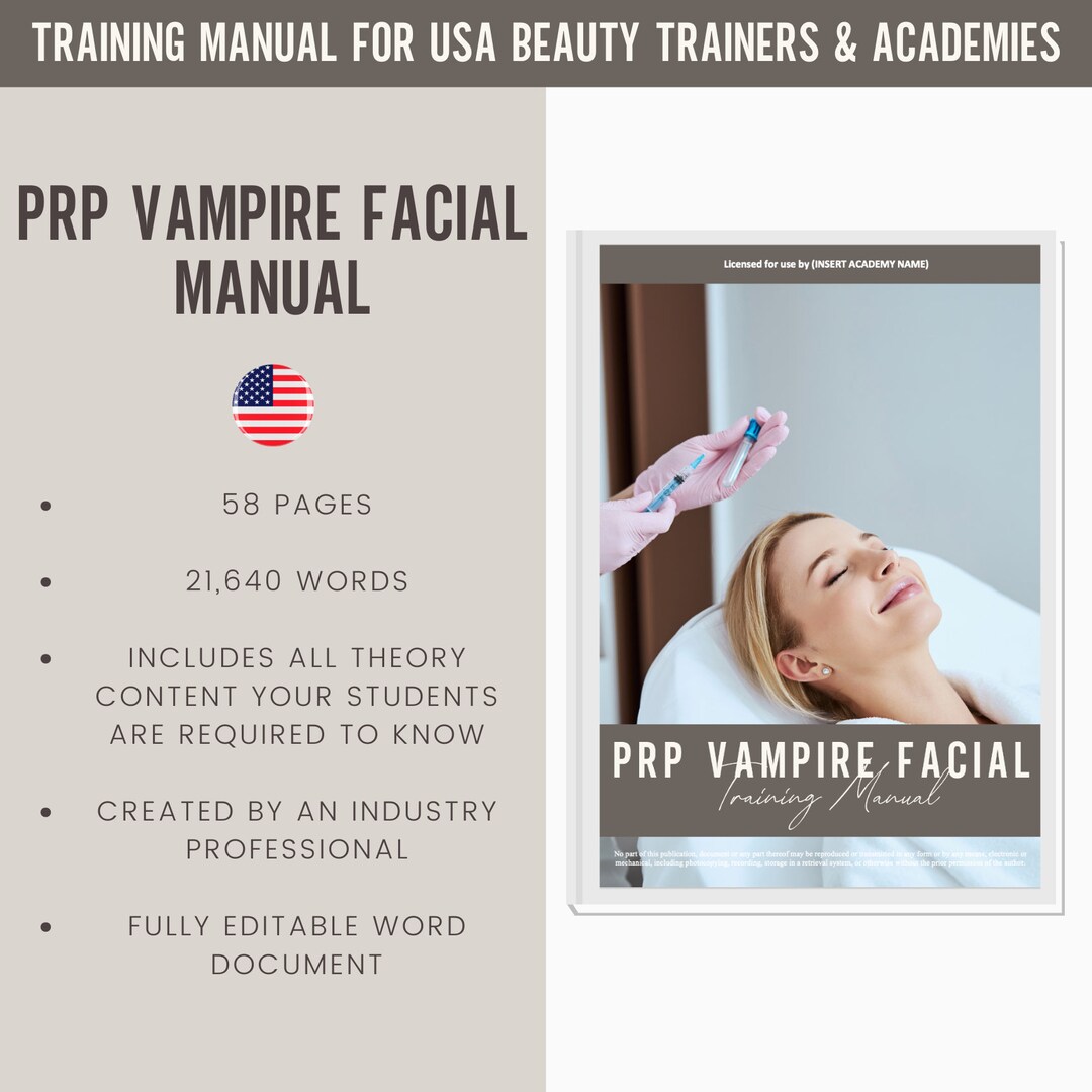 PRP Vampire Facial Digital Editable Training Manual Guide USA | Beauty ...