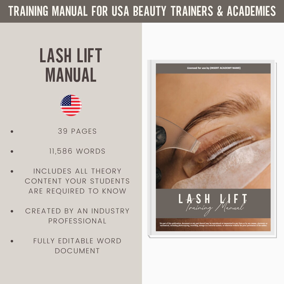 Lash Lift Digital Editable Training Manual Guide USA | Beauty Training ...